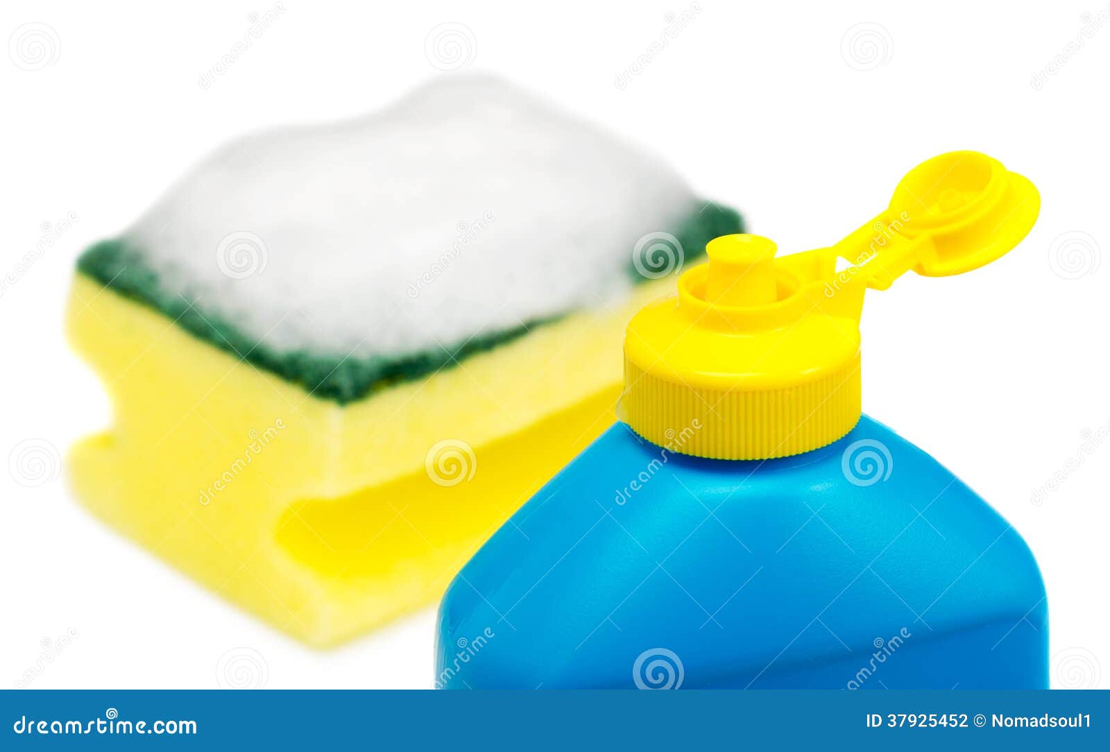 Dishwashing Liquid and Sponge Stock Photo - Image of cleaner, blue ...