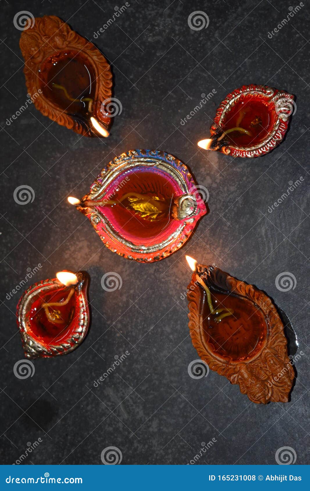 Disigning Diyas with Verious Designed Diya Burning Stock Photo - Image ...