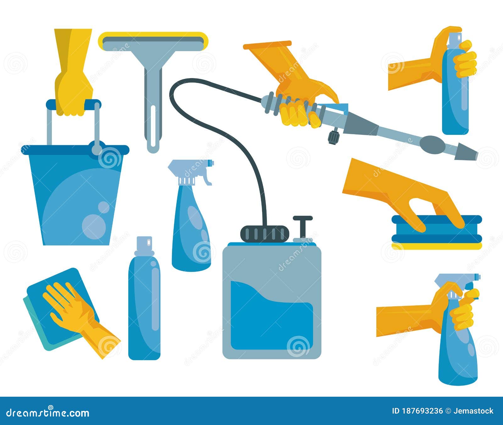 Disinfect and Clean Activity with Set Equipment Tools Stock Vector ...