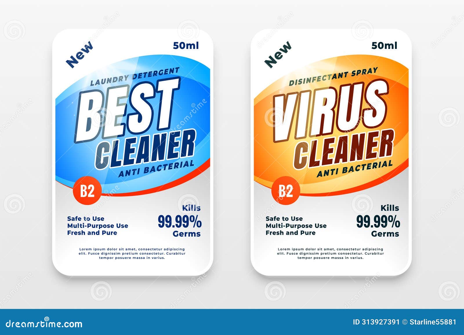 Disinfectant and Cleaner Labels Template Design Set Stock Vector ...