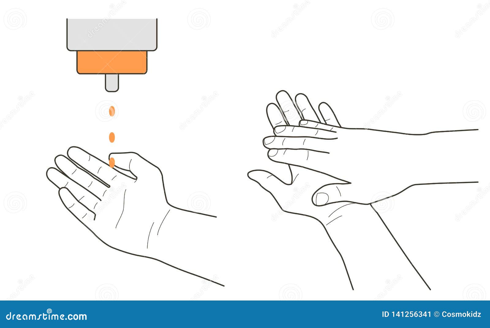 Disinfection Liquid Appling, Instruction Sign on White Background Stock ...