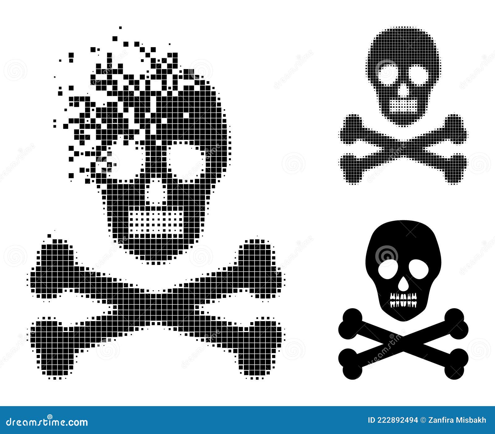 Disappearing Pixelated Death Skull Glyph with Halftone Version Stock ...