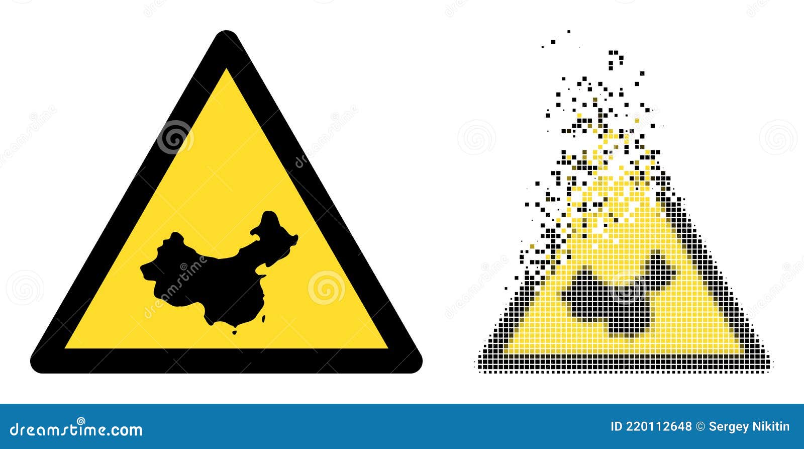 Disintegrating Dot and Original Chinese Warning Icon Stock Vector ...