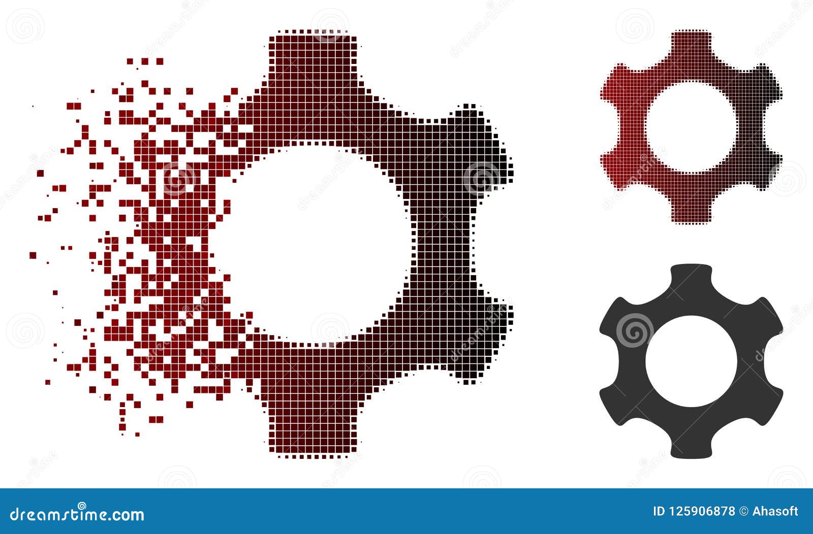Disintegrating Dotted Halftone Gear Icon Stock Vector - Illustration of ...