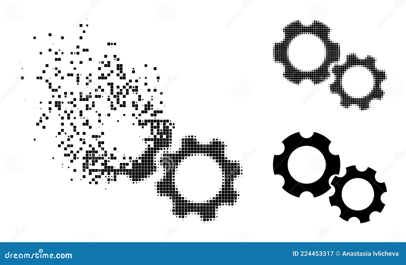 Disintegrating and Halftone Pixel Gears Icon Stock Vector ...