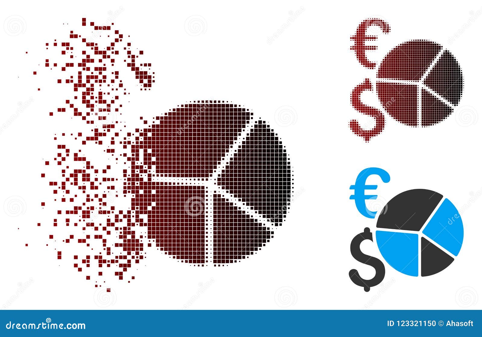 Disintegrating Pixel Halftone Dollar and Euro Pie Chart Icon Stock ... Disintegrating Pixel Halftone Dollar and Euro Pie Chart Icon Stock ...