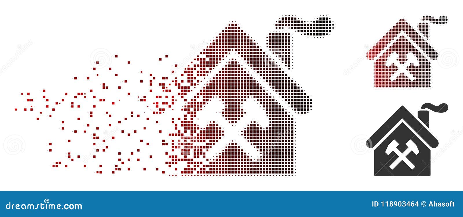Disintegrating Pixel Halftone Forge Building Icon Stock Vector ...