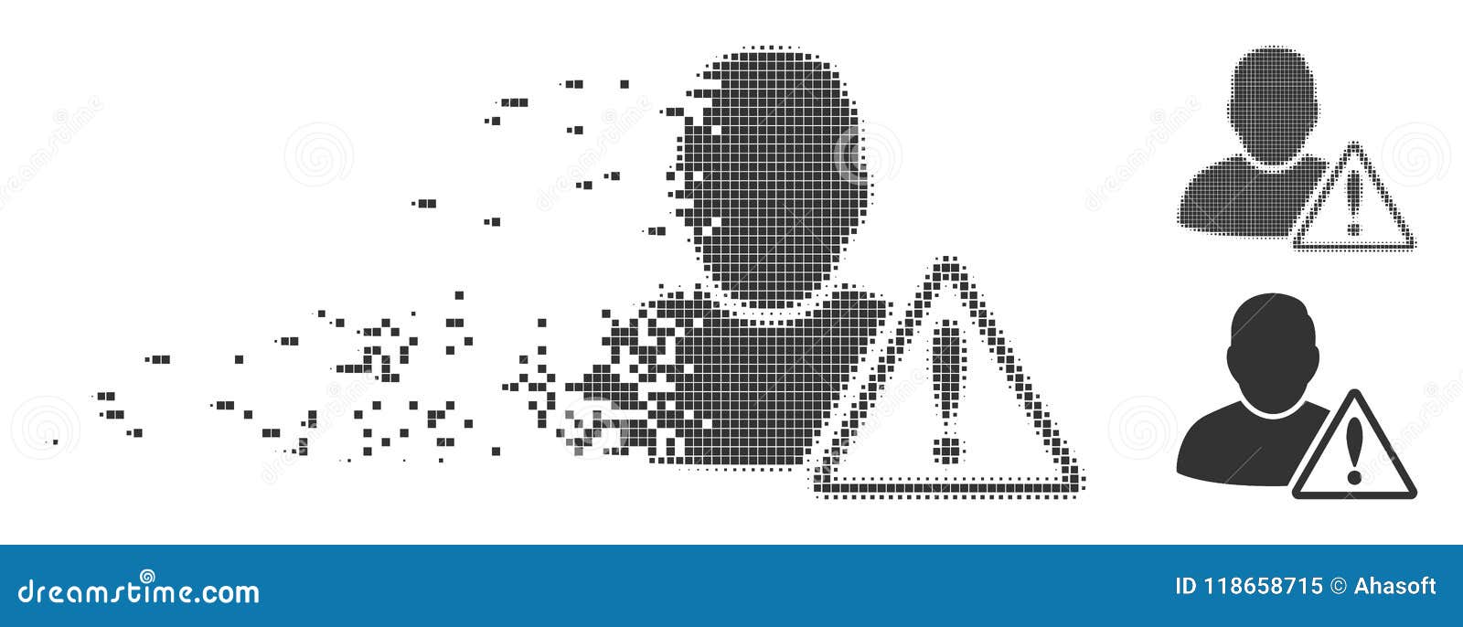 Disintegrating Pixel Halftone User Warning Icon Stock Vector ...