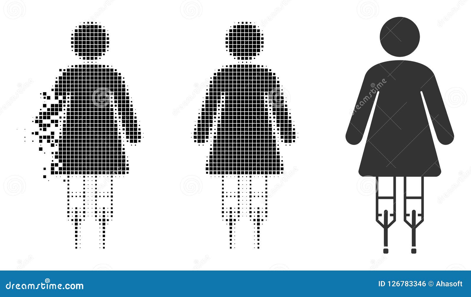 Disintegrating Pixel Halftone Woman Crutches Icon Stock Vector ... Disintegrating Pixel Halftone Woman Crutches Icon Stock Vector ...