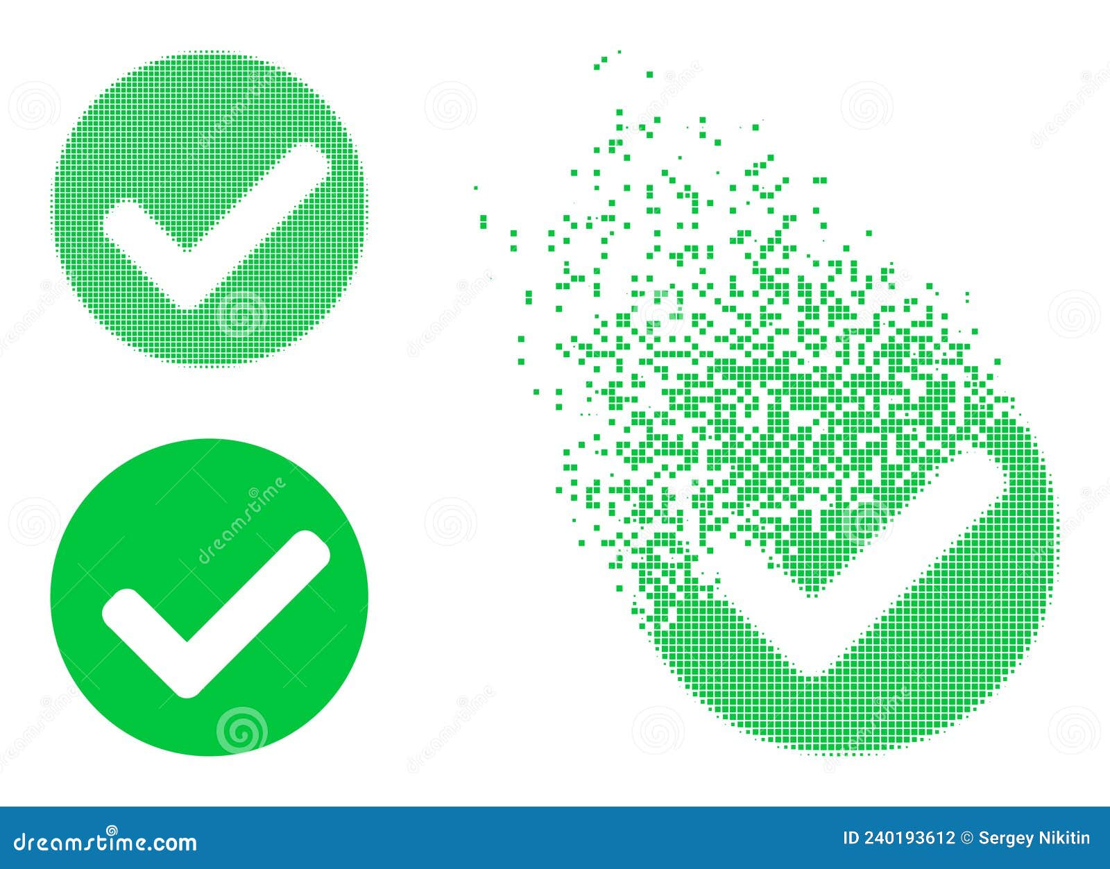 Disintegrating Pixel and Original Yes Mark Icon Stock Vector ...