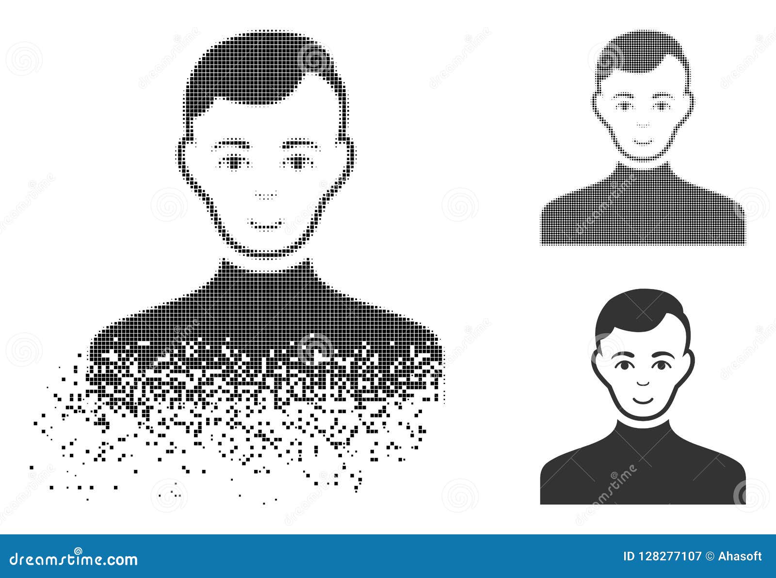 Disintegrating Pixelated Halftone Male Icon with Face Stock Vector ...