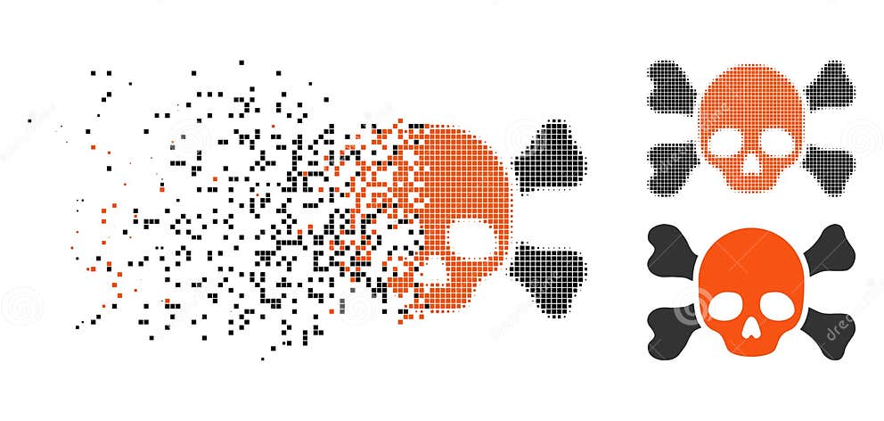 Disintegrating Pixelated Halftone Skull And Bones Icon Stock Vector