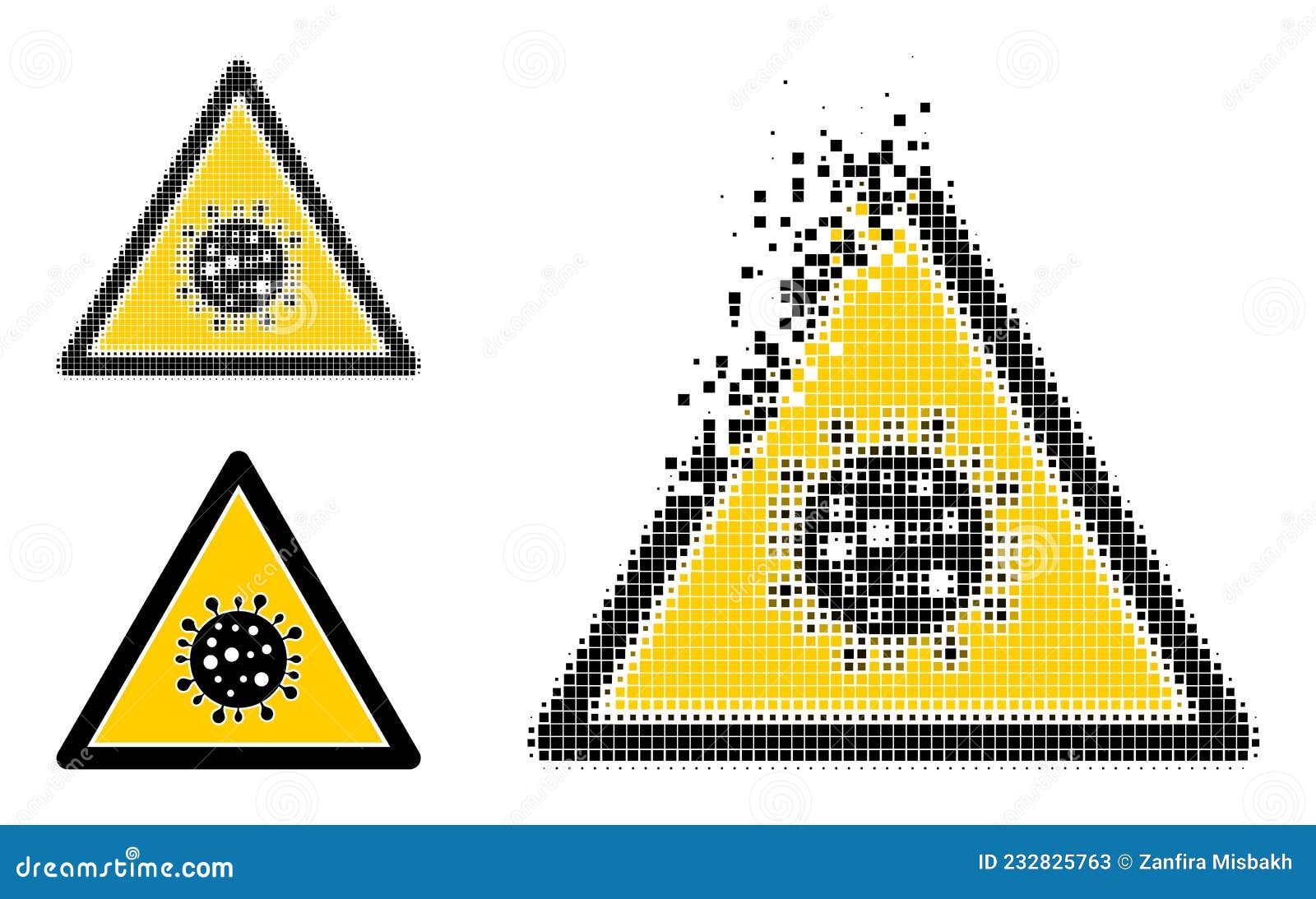 Destructed Pixelated Virus Danger Icon with Halftone Version Stock ...