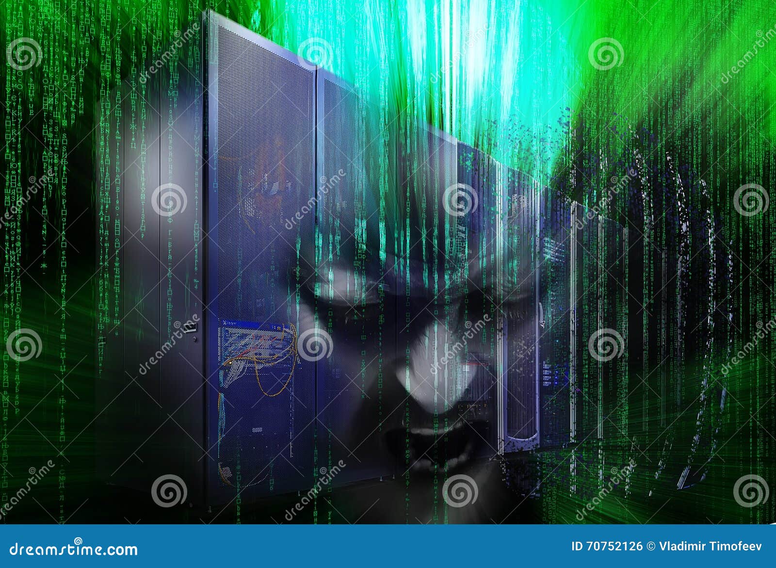 Disintegration of Mainframe Hacker with Binary Code Stock Photo - Image ...