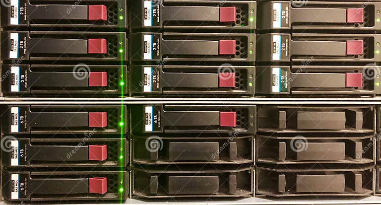 Disk Array Mounted Horizontally in a Server Rack Stock Image - Image of ...