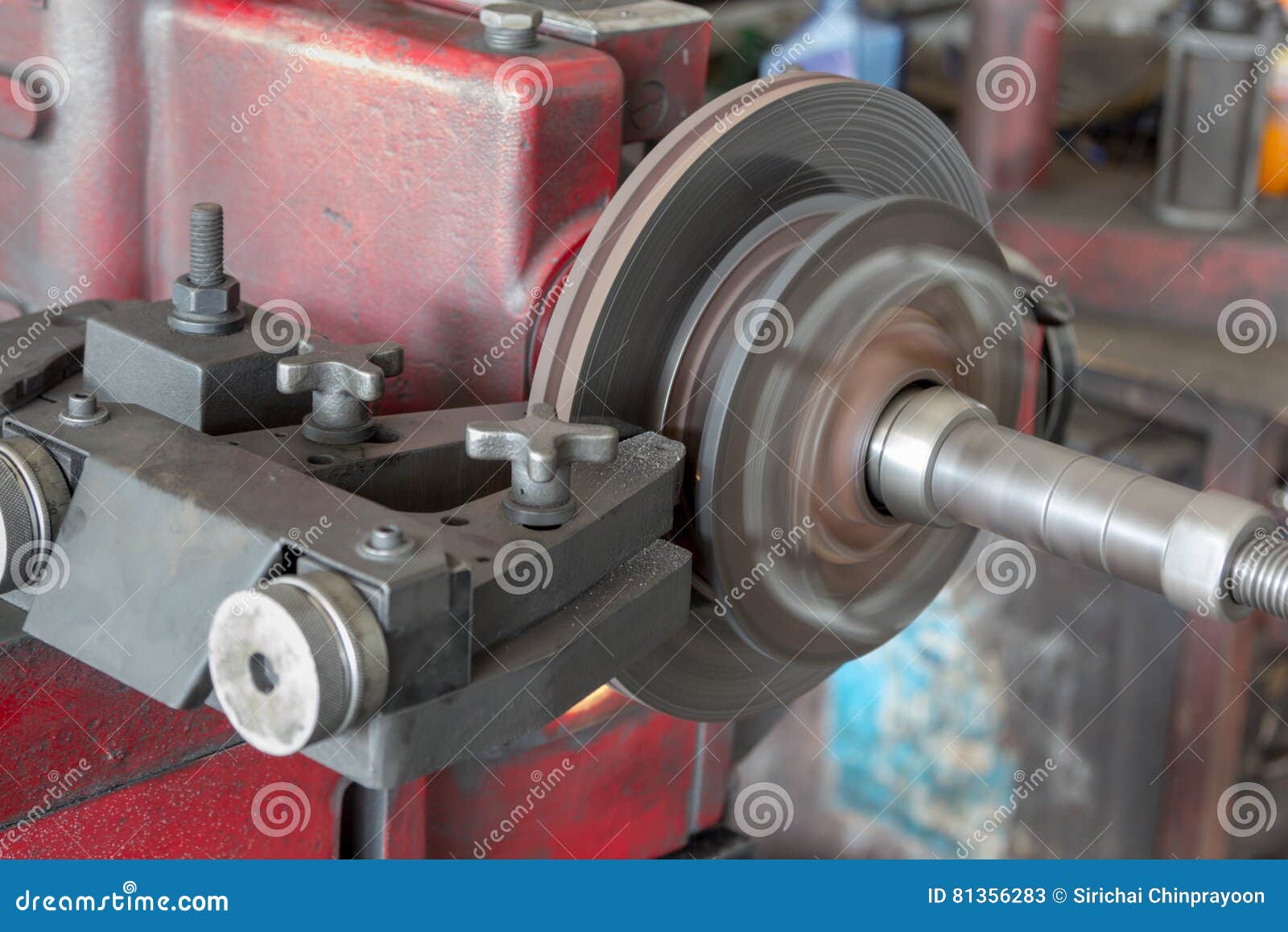 Disk Brake Machine Working To Rebuild Surface Stock Image - Image of ...