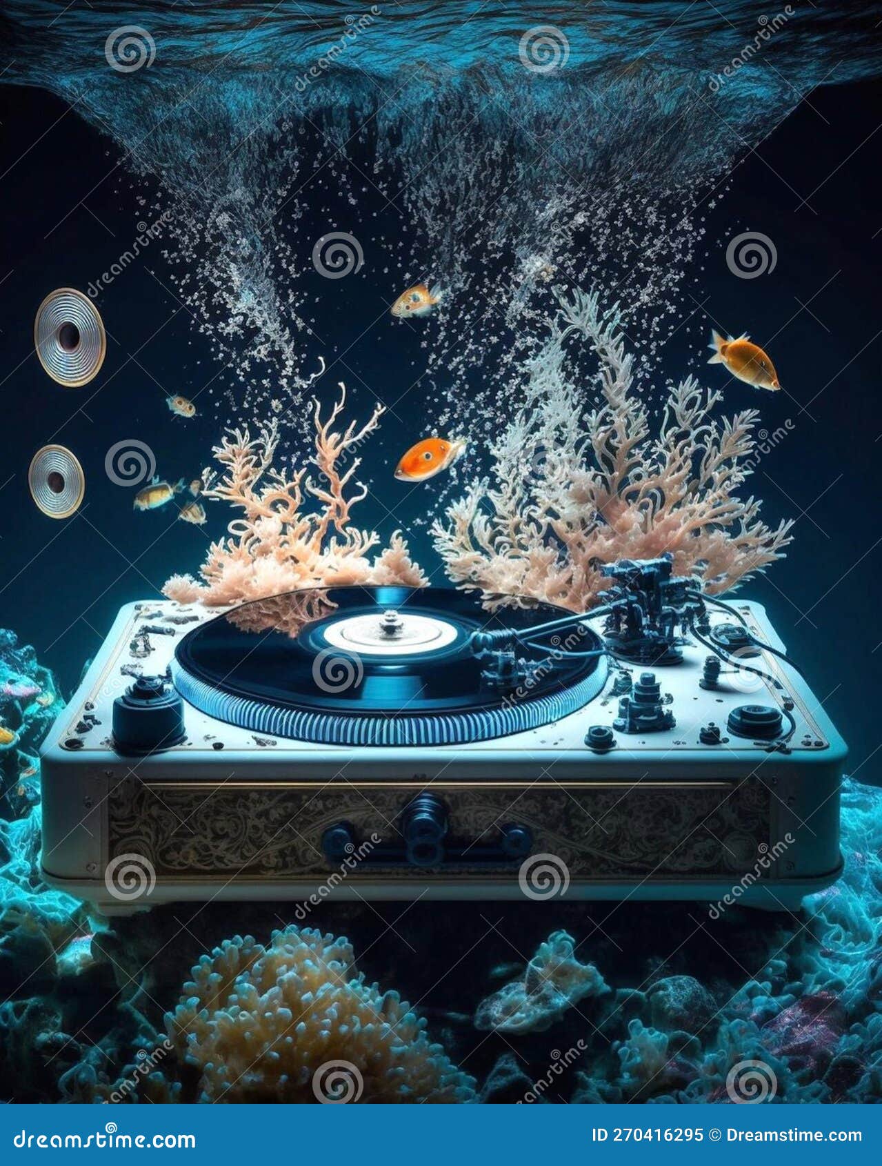 Disk DJ in the Water with Fish Stock Illustration - Illustration of ...