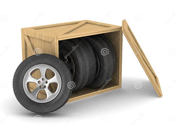 Disk Wheels in Box on White Background Stock Illustration ...