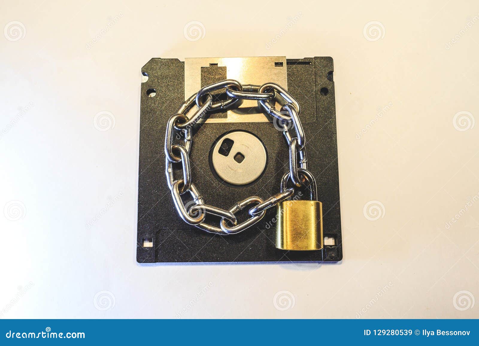 The Diskette is Protected by a Lock with a Chain. Stock Image - Image ...