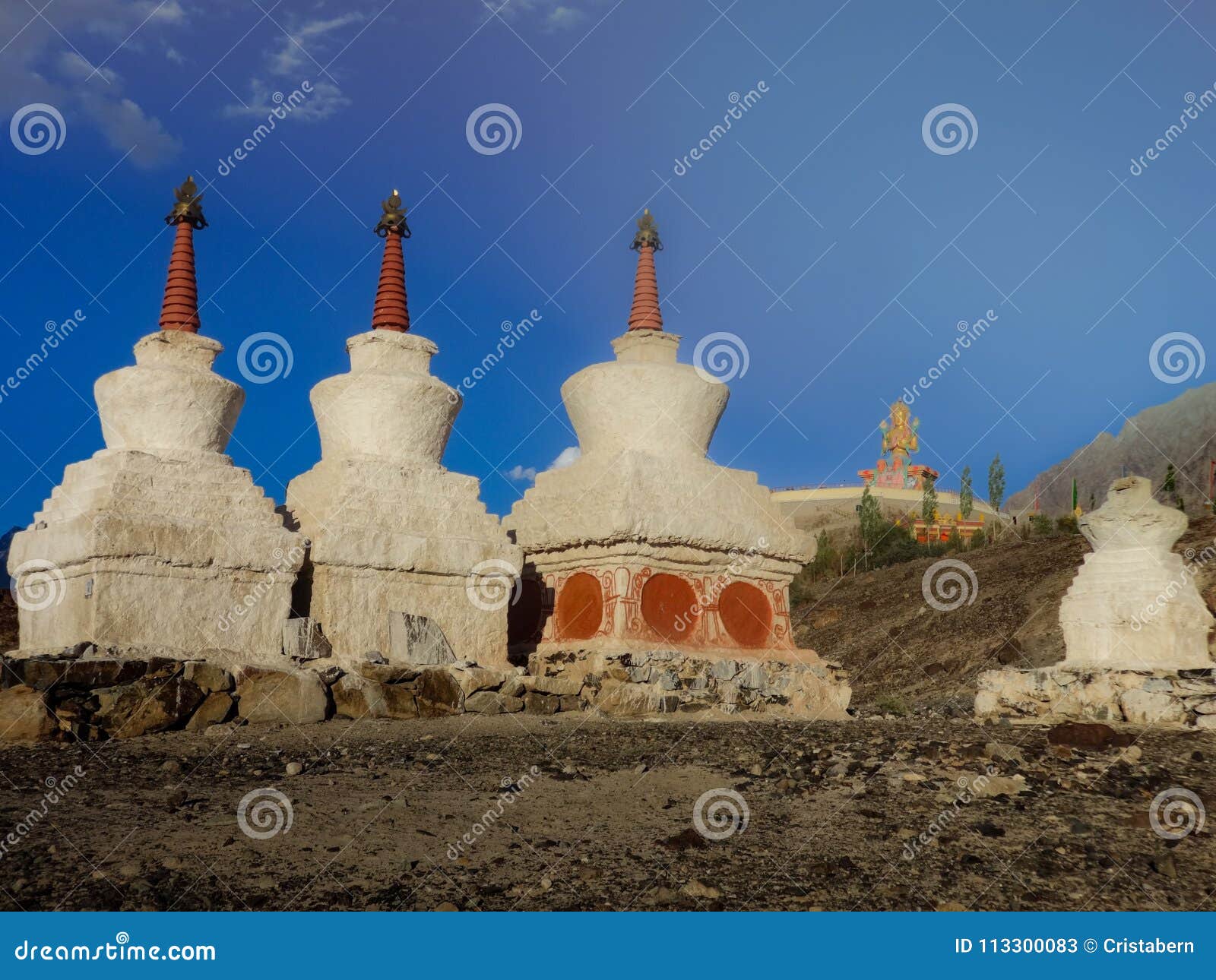 Diskit Gompa with Stupas in the Front Editorial Stock Photo - Image of ...
