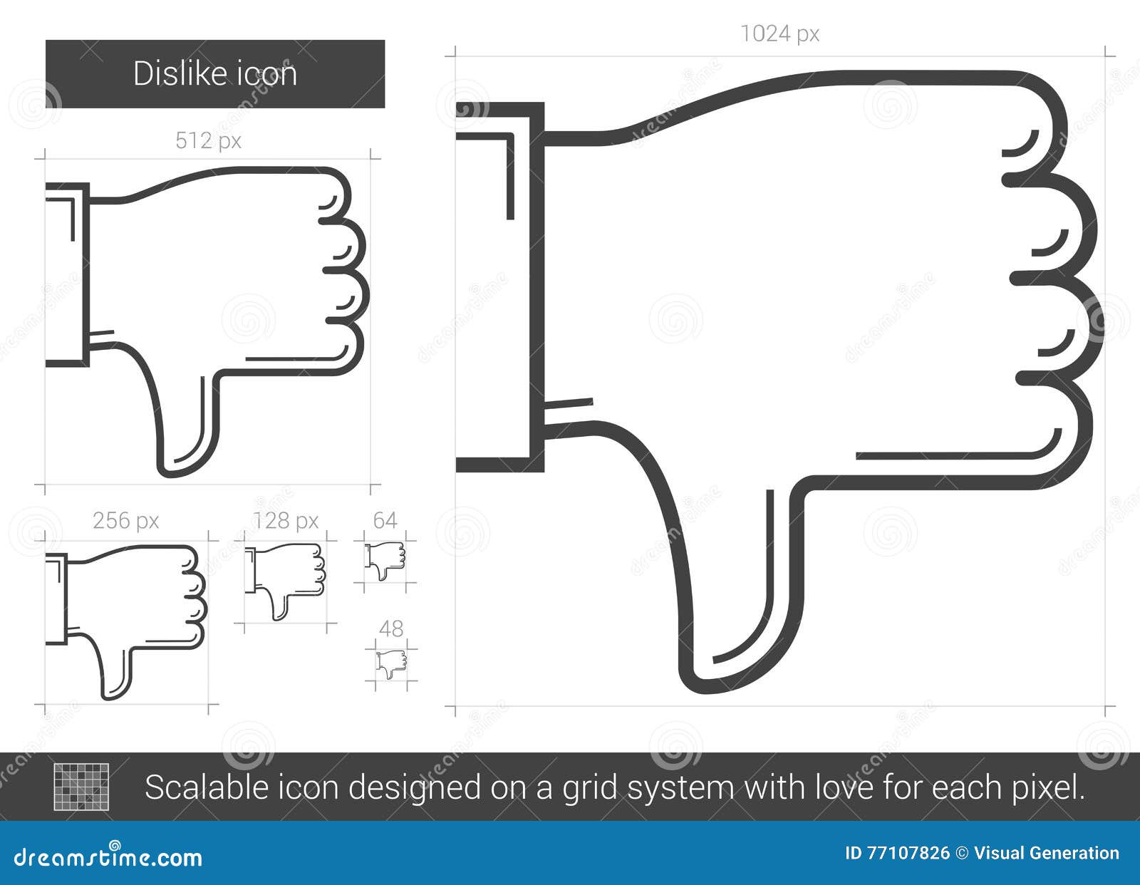 Dislike line icon. stock vector. Illustration of media - 77107826