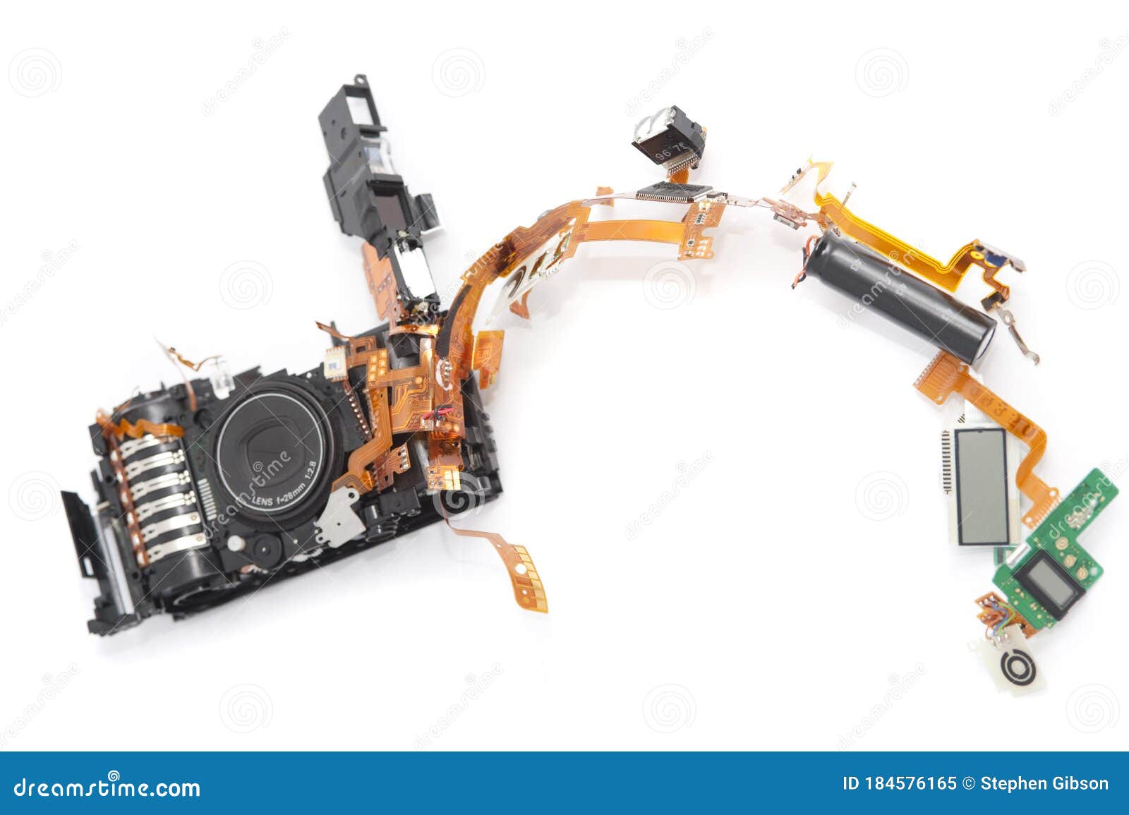 Dismantled Camera Lying in Parts on White Stock Image - Image of ...