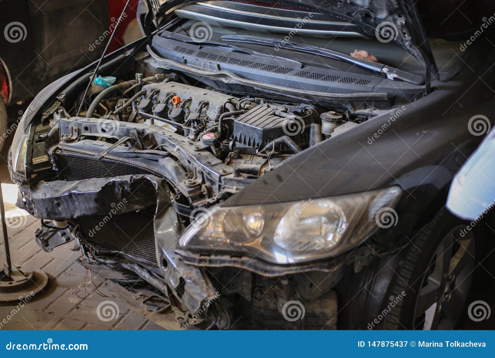 Dismantled Front of a Black Car Stock Image - Image of grunge, electric ...