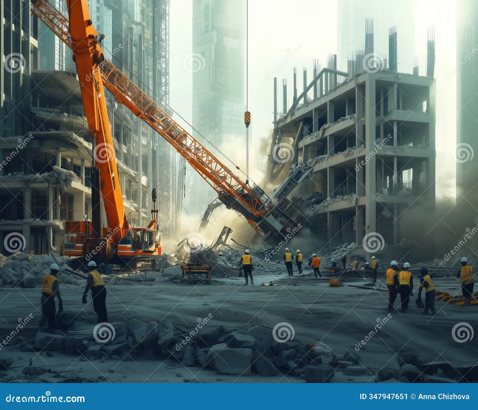 Dismantling of a Building in an Urban Environment. Collapse of a ...