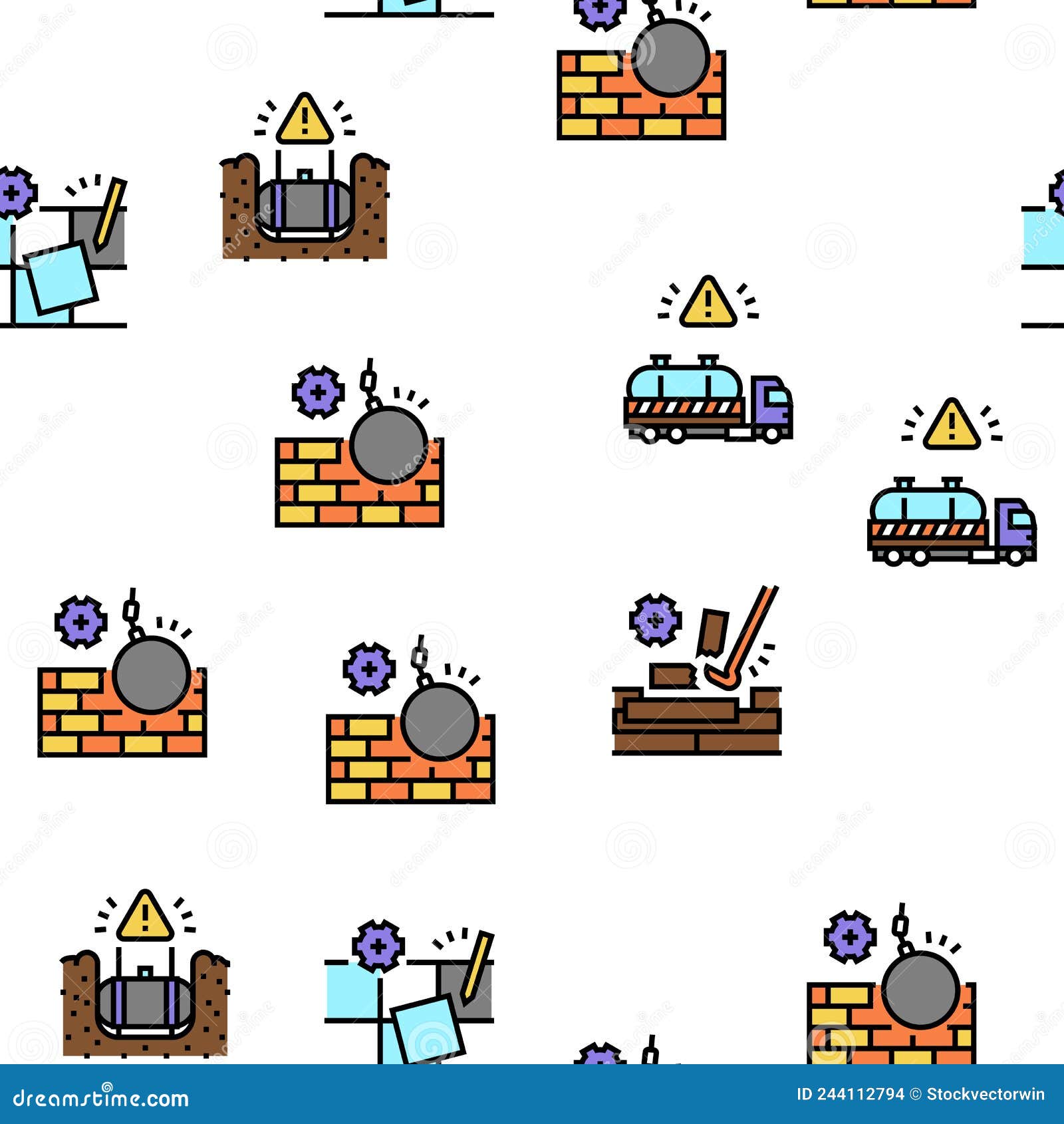 Dismantling Construction Process Vector Seamless Pattern Stock Vector ...