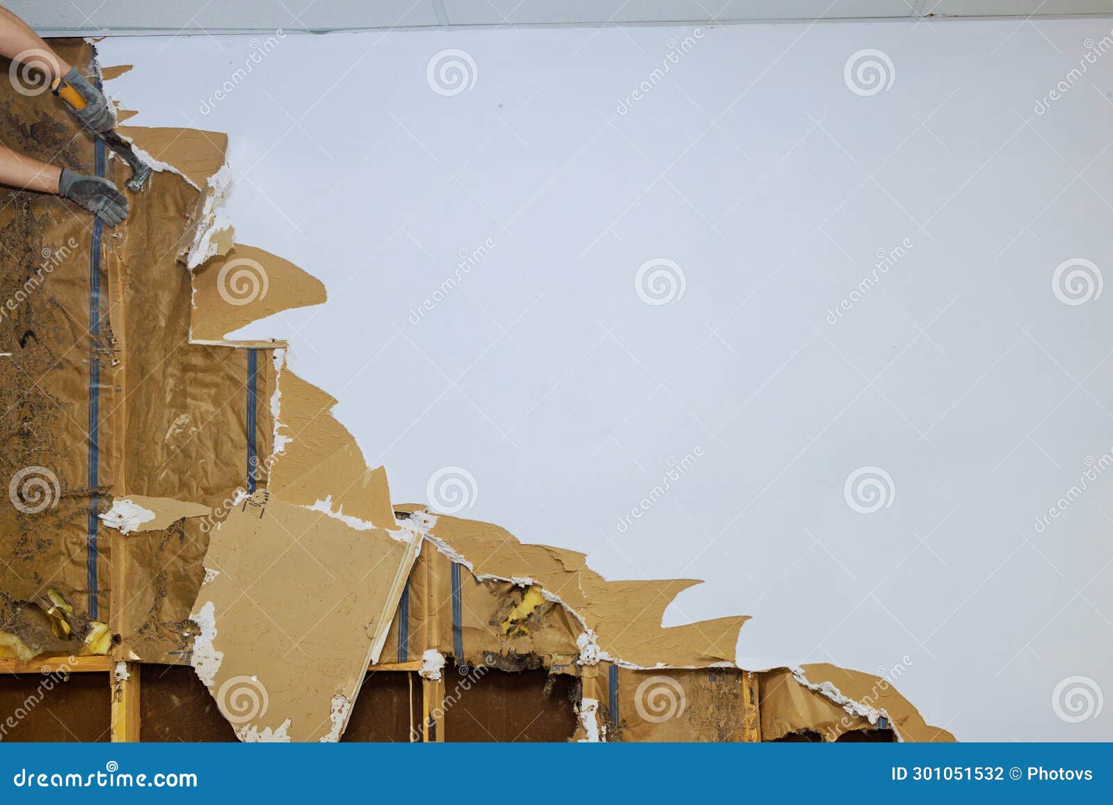 Dismantling Old Damaged Plasterboard a Drywall during House ...