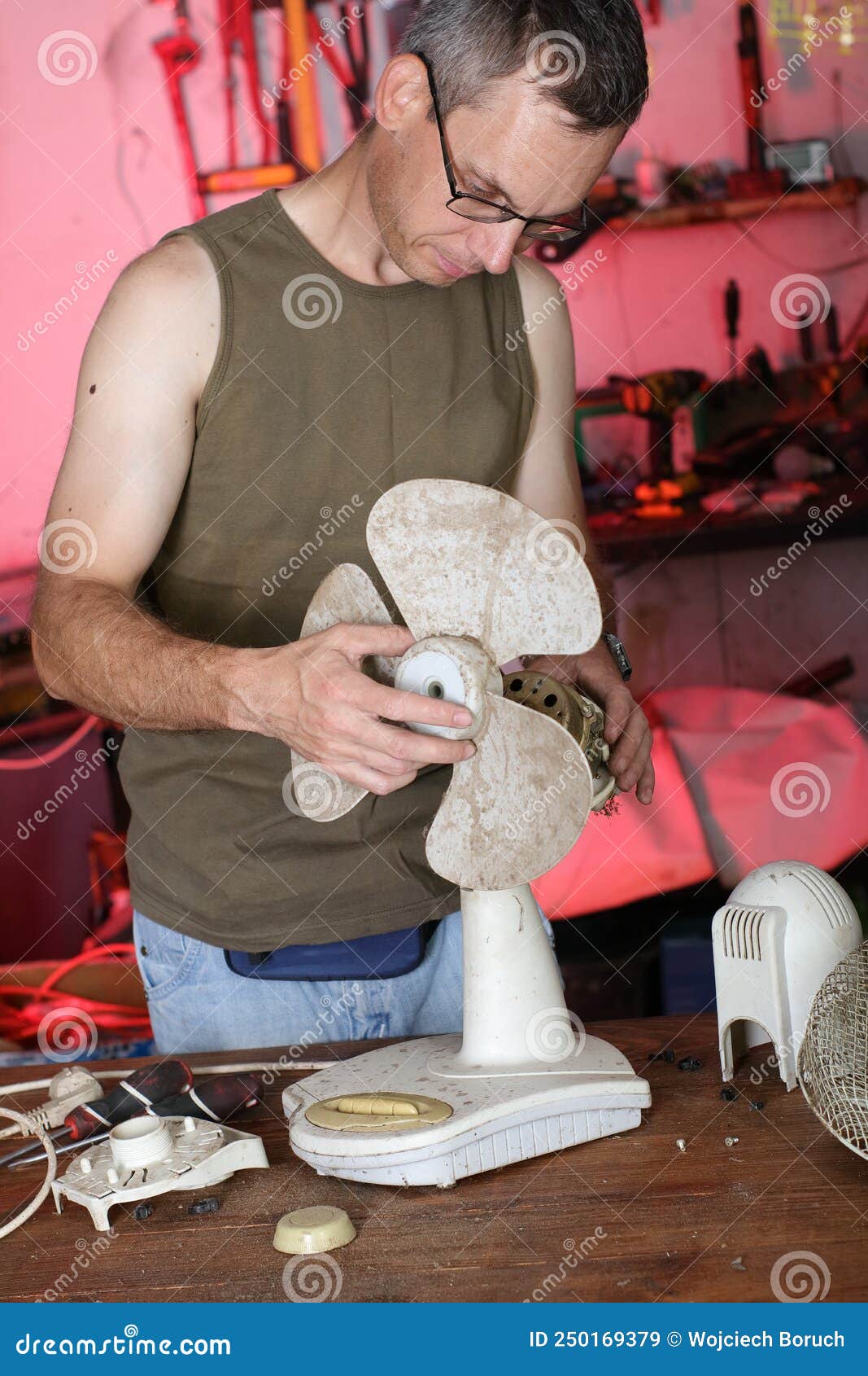 Dismantling the Old Dusty Fan on the Table Stock Image - Image of dusty ...