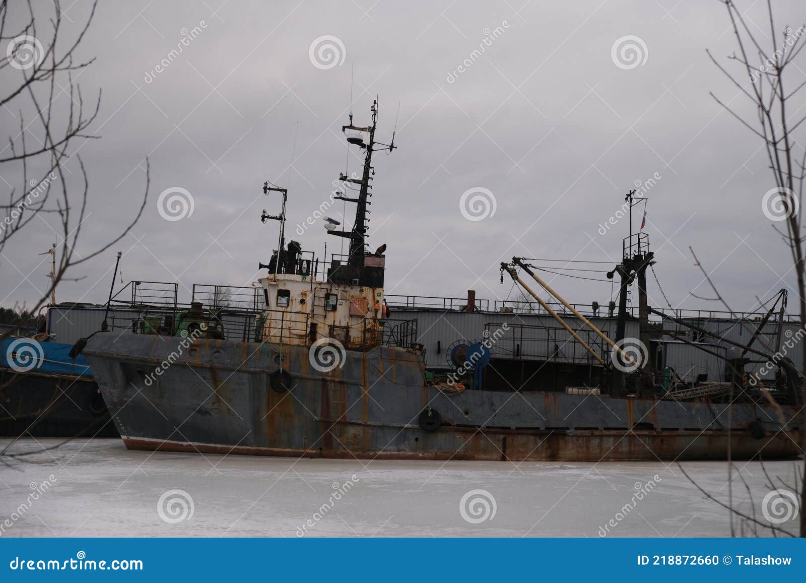 Dismantling of Old Rusty Ships in the Winter Stock Photo - Image of ...