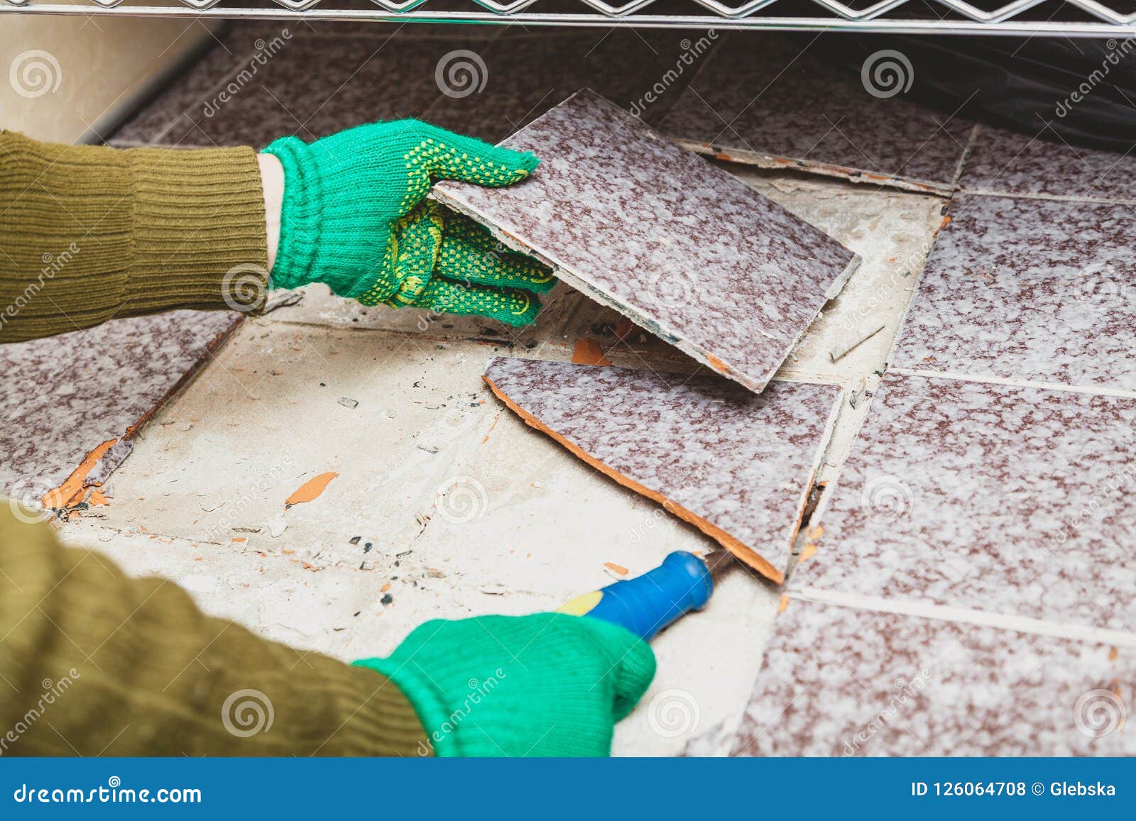 Hands Take Tile with Chisel Stock Photo - Image of experience, seam ...