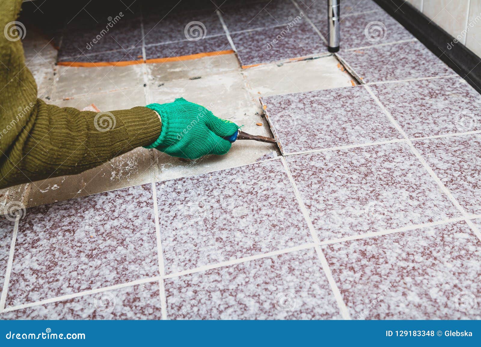 Hands Take Tile with Chisel Stock Photo - Image of thickness ...