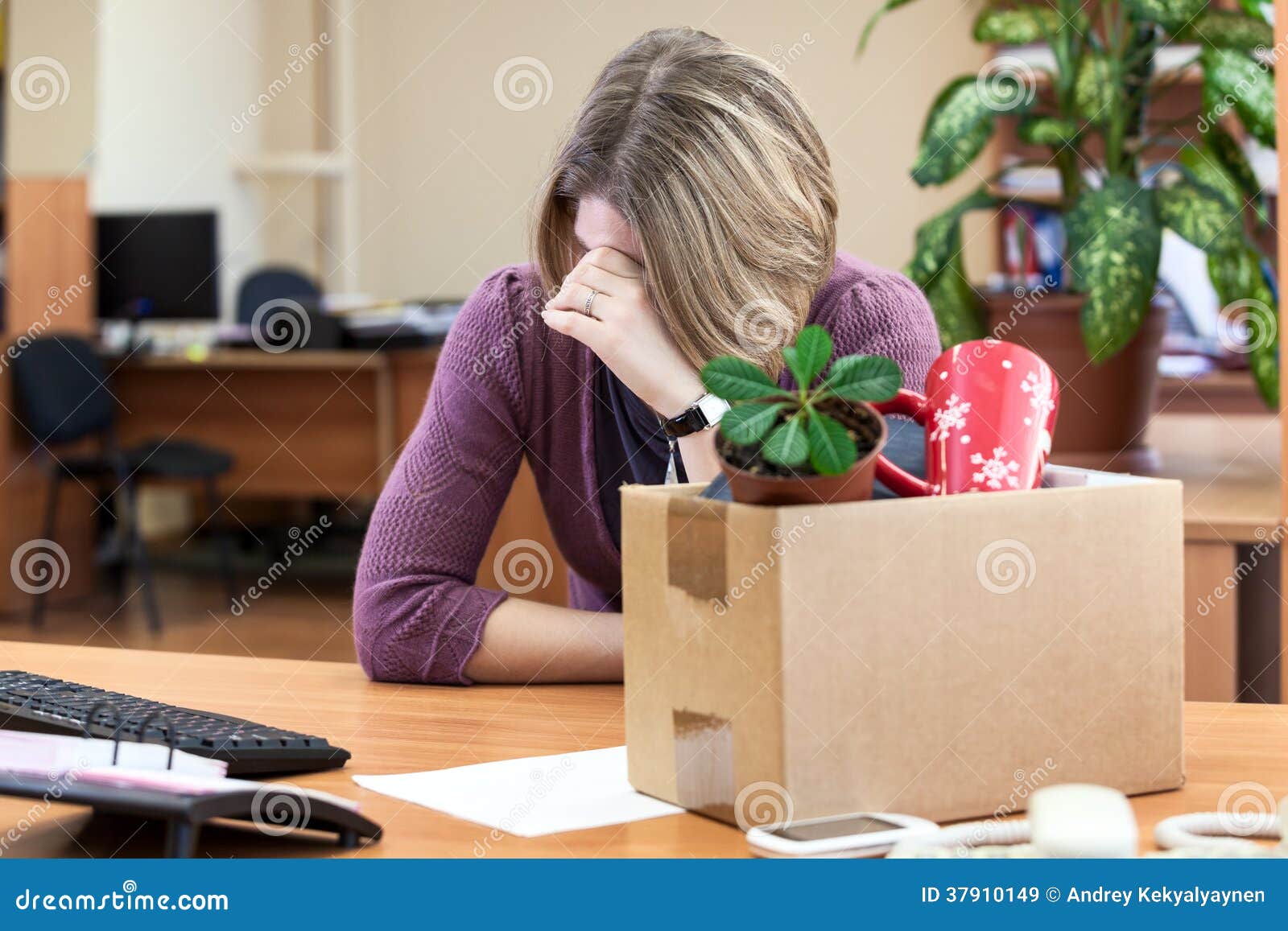 Dismissal at Work, Weeping Employee Stock Image - Image of despair ...
