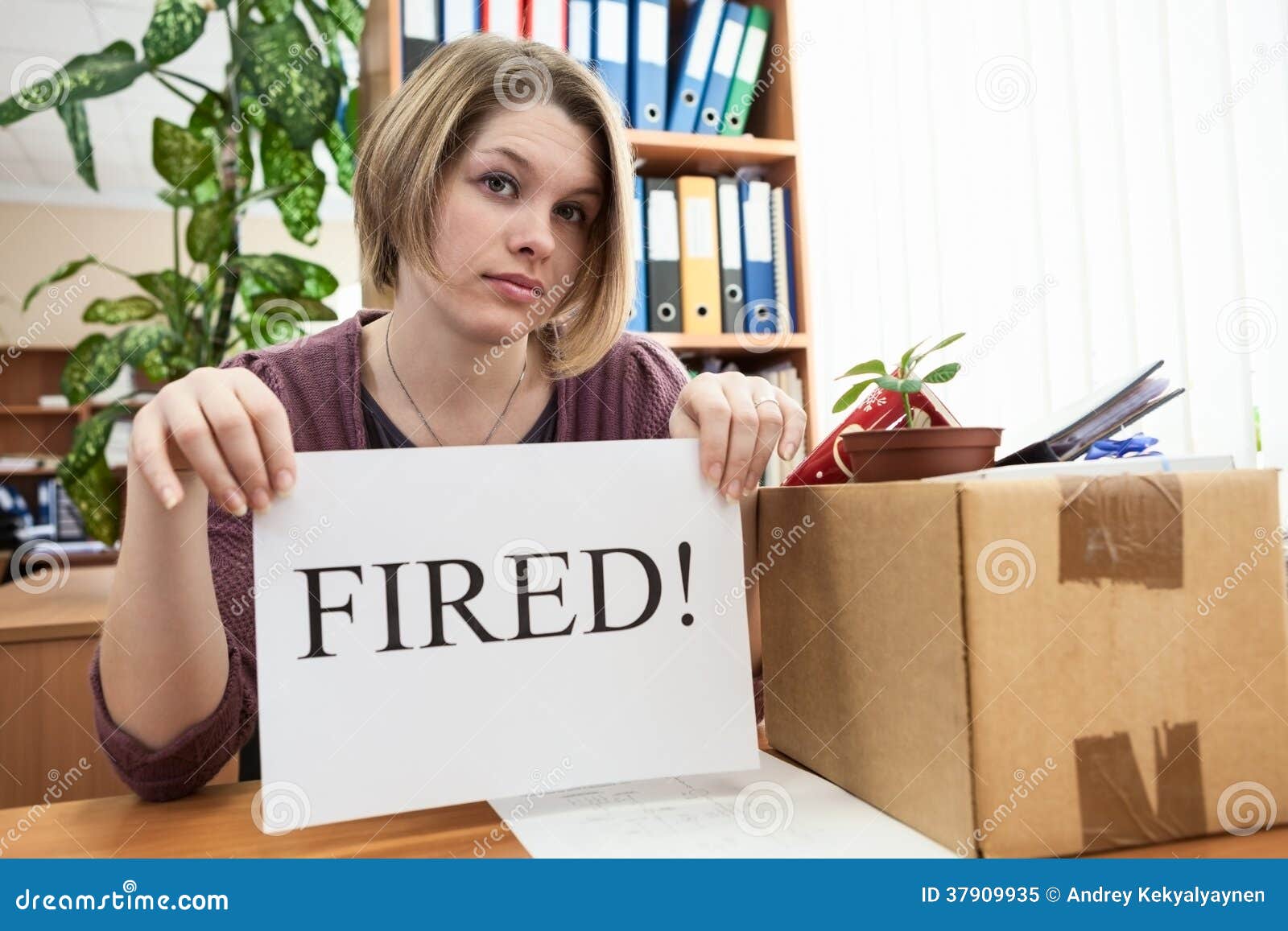 Dismissed Worker with Sheet of Paper with Fired Word Stock Image ...