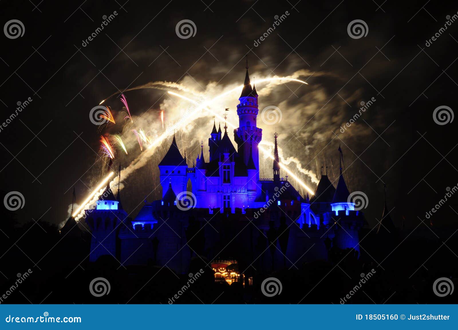 Disney Castle with Firework Editorial Image - Image of blue ...