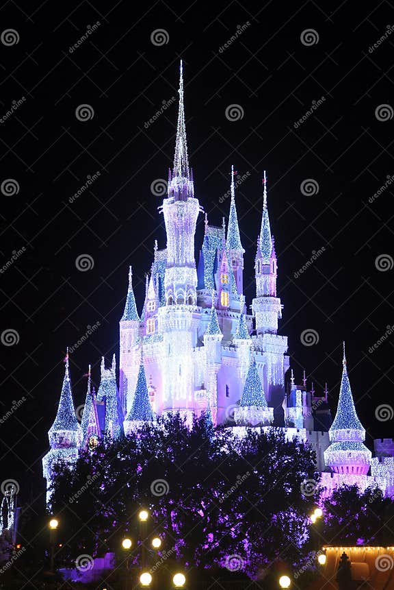 Disney Cinderella Castle at Night Editorial Photography - Image of blue ...