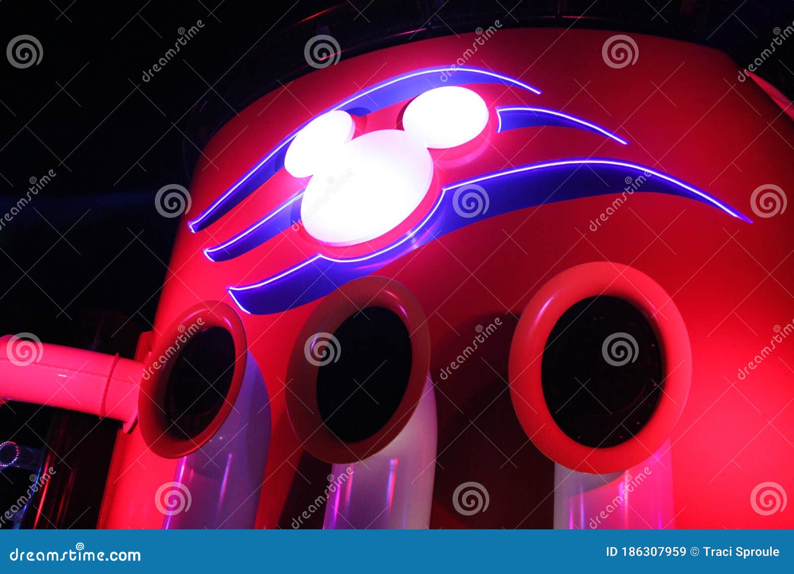 Disney Cruise Ship Funnel and Mickey Logo Light Up Night Editorial ... Disney Cruise Ship Funnel and Mickey Logo Light Up Night Editorial ...