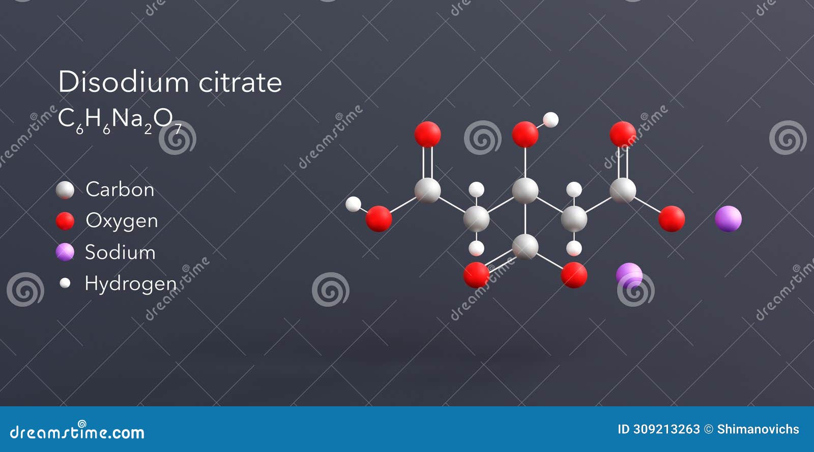 Disodium Citrate Molecule 3d Rendering, Flat Molecular Structure With ...