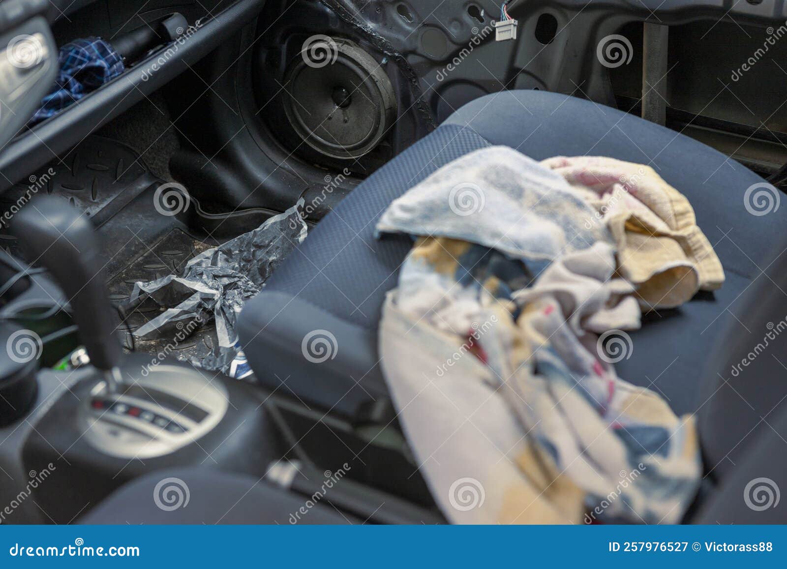 Disorder and mess in a car stock image. Image of automobile - 257976527