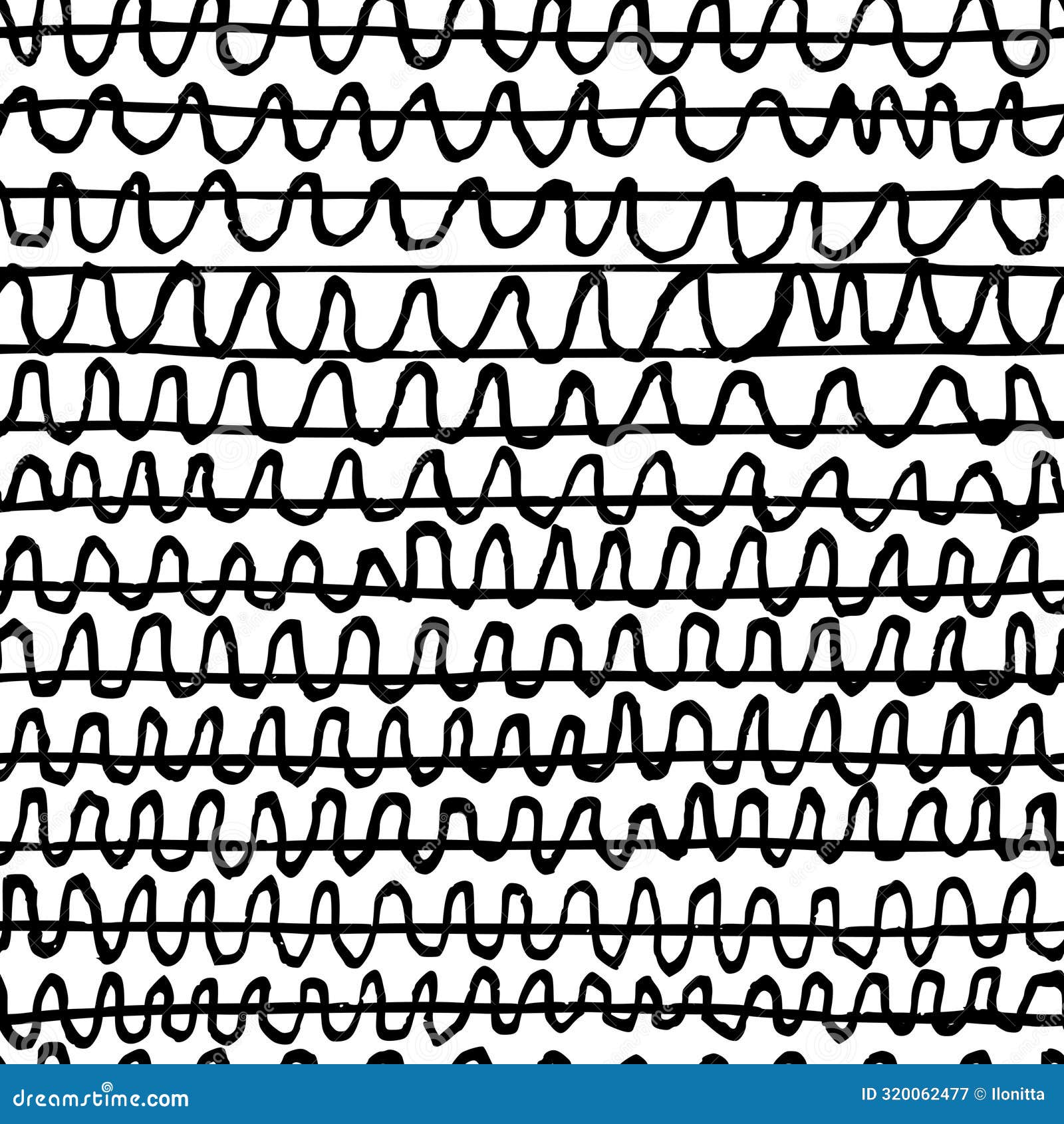 Disordered Lines and Waves Doodle Inky Line Art Vector Seamless Pattern ...