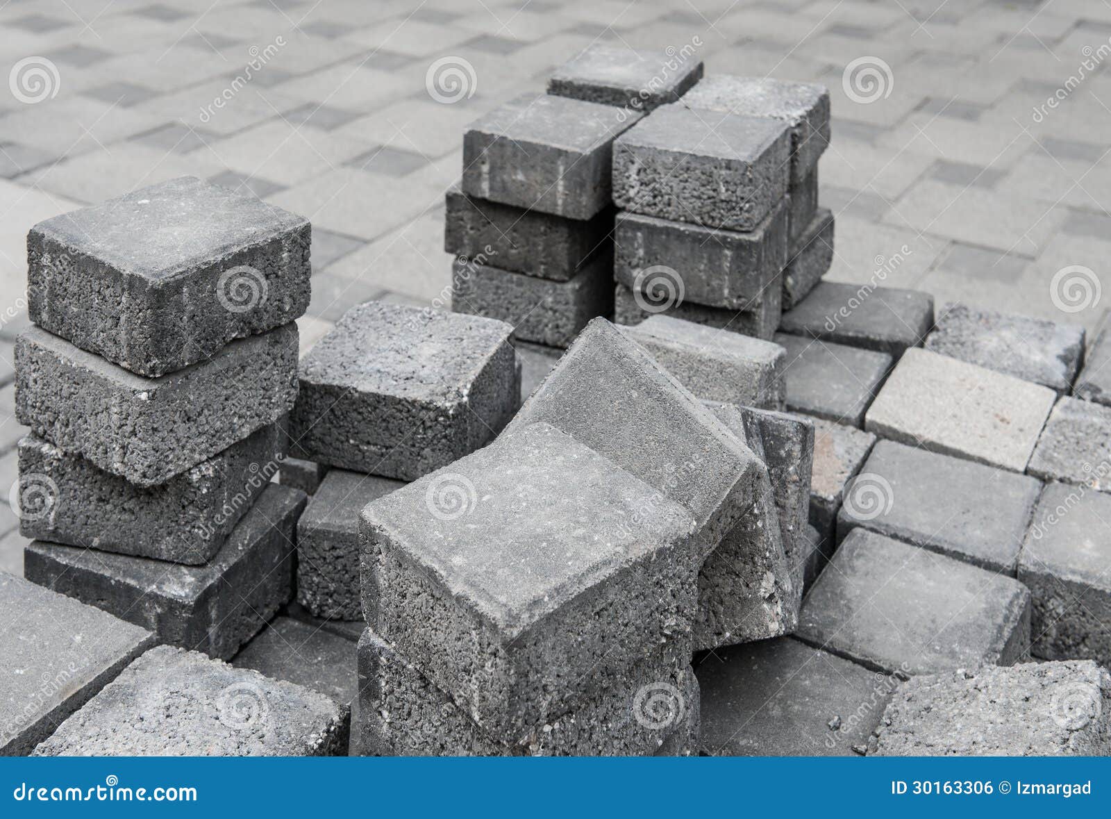 Gray Square Pavement Bricks in a Stockpile Stock Photo - Image of ...