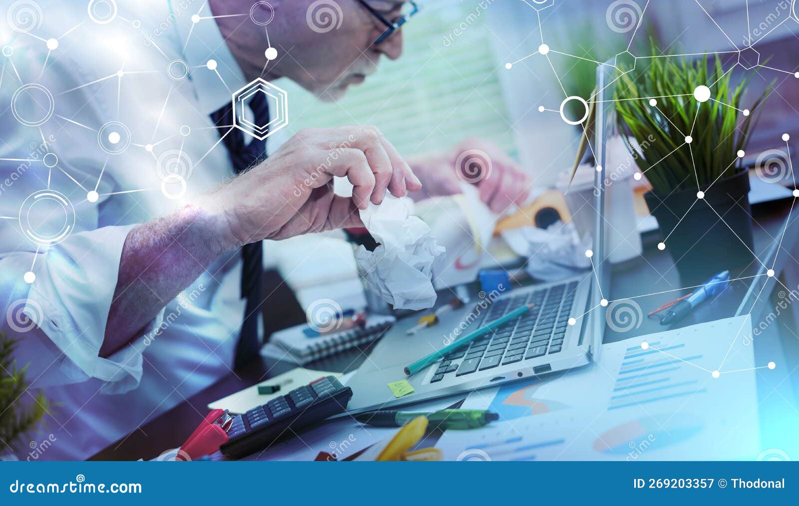 Disorganized Businessman Looking for Documents Light Effect Stock Image ...