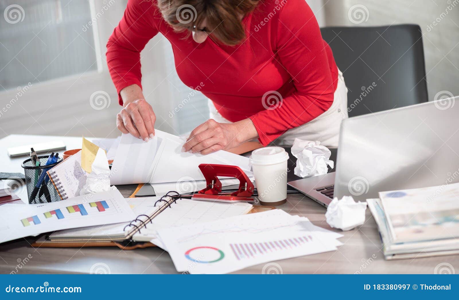 Disorganized Businesswoman Looking for Documents Stock Image - Image of ...