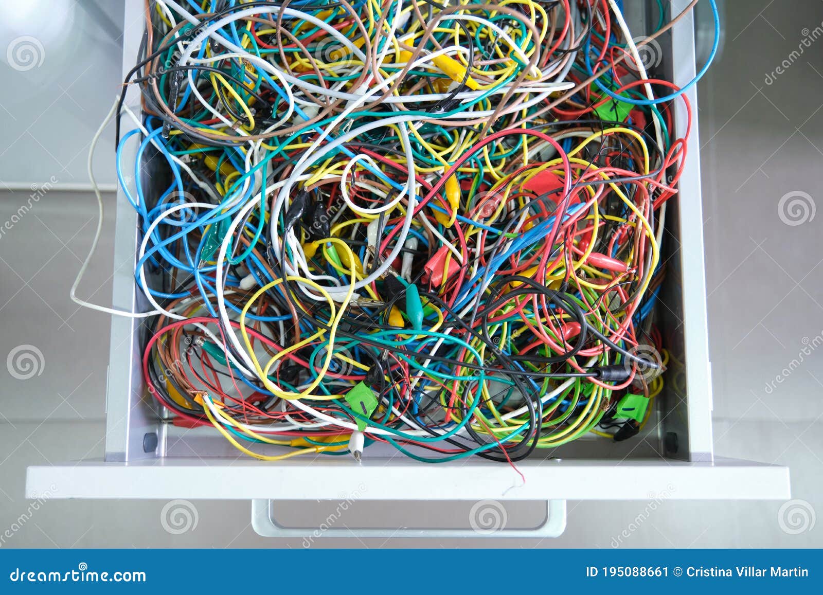 Disorganized Colorful Cables on a Drawer Stock Image - Image of ...