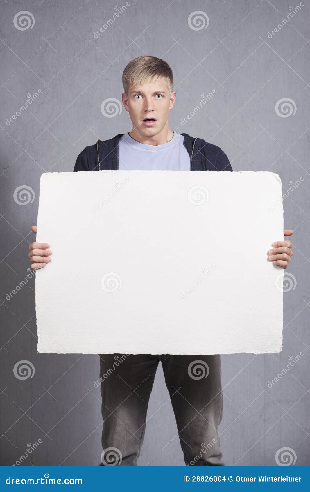Disoriented Man Holding White Empty Panel. Stock Photo - Image of ...