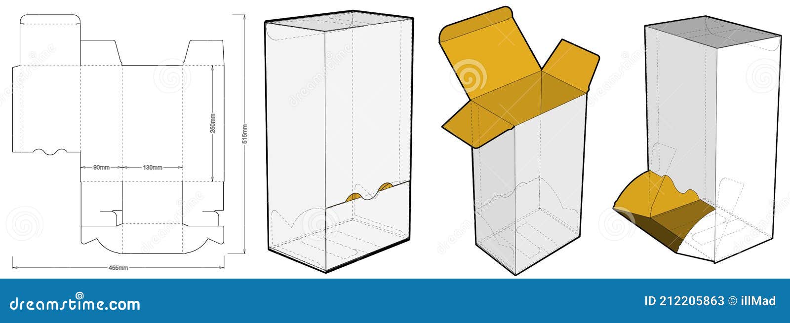 Dispenser Box Internal Measurement 13x9x25cm and Die-cut Pattern. Stock ...