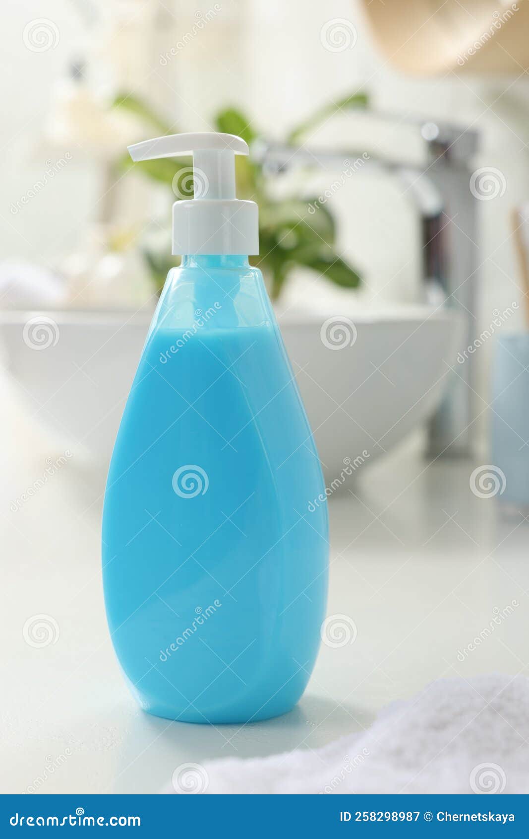 Dispenser of Liquid Soap on White Table in Bathroom Stock Image - Image ...