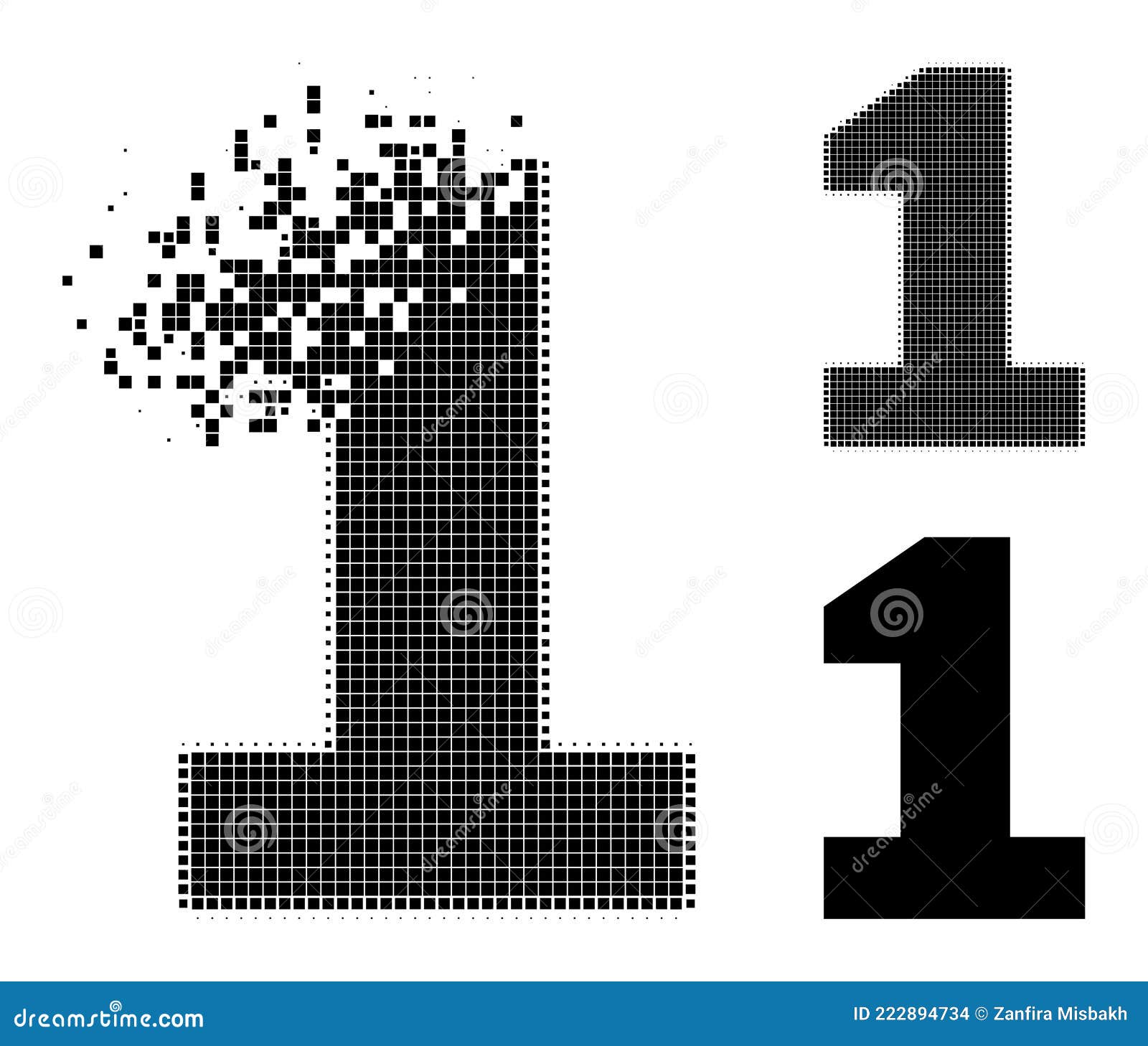 Dispersed Dot Digit One Glyph with Halftone Version Stock Vector ...